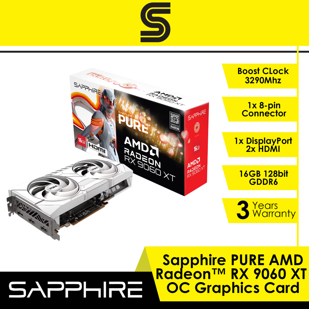 SAPPHIRE PURE AMD Radeon RX 9060 XT GPU 16GB Graphics Card | Shopee ...