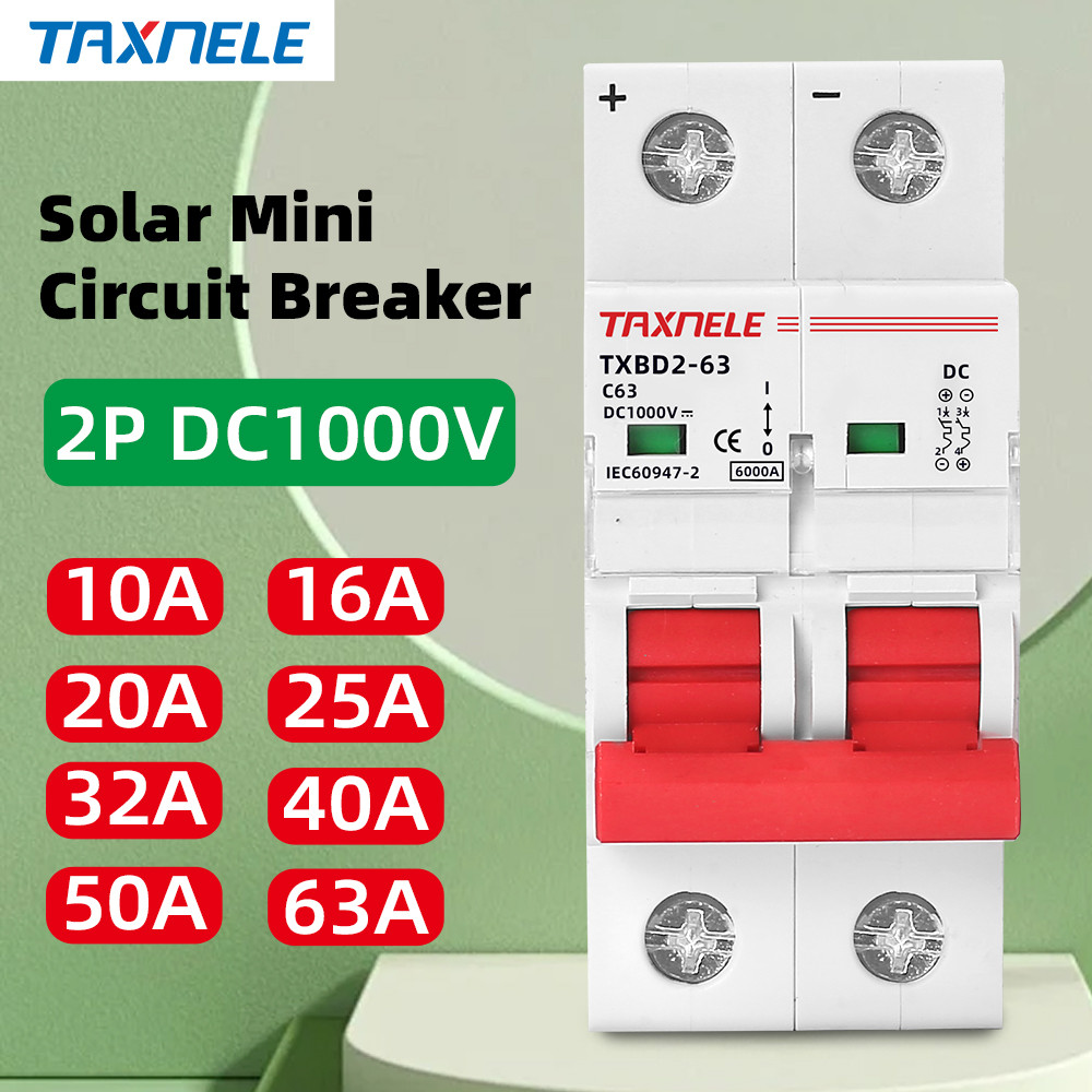 DC MCB 2P 1000V Solar Mini Circuit Breaker 6A 10A 16A 20A 25A 32A 40A 50A 63A DC MCB for PV ...