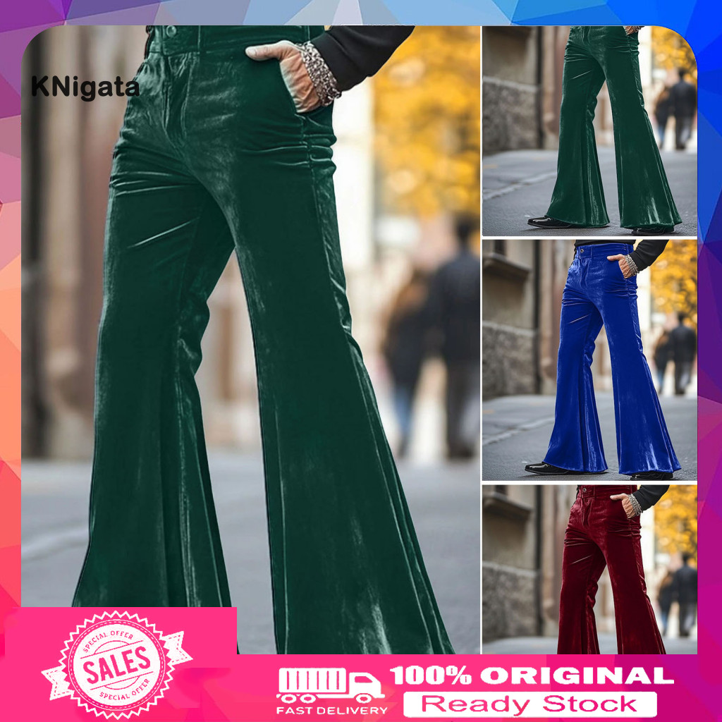 [Ready stock] Button and Zipper Waist Pants for Men Men Bell-bottom ...