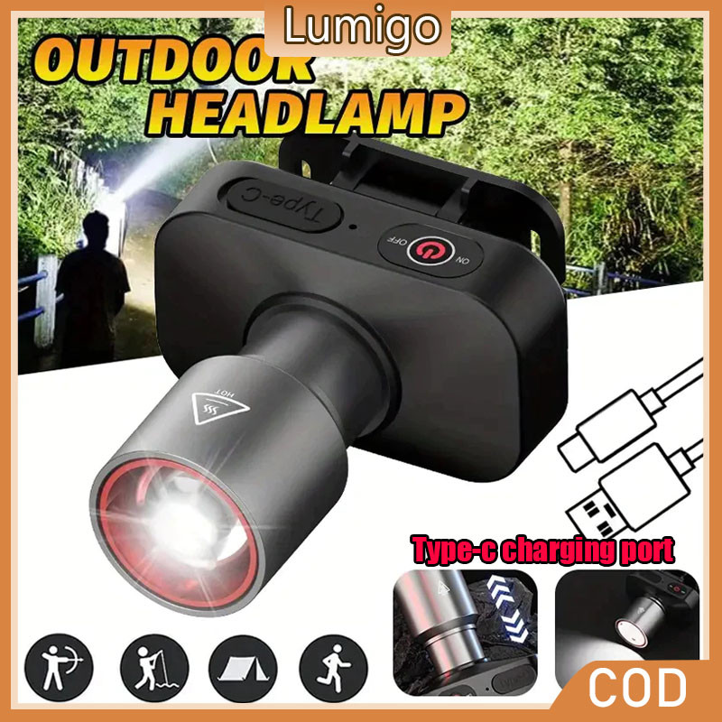 Strong Light Led Headlight Zoom Flashlight Type-c Charging Multi ...