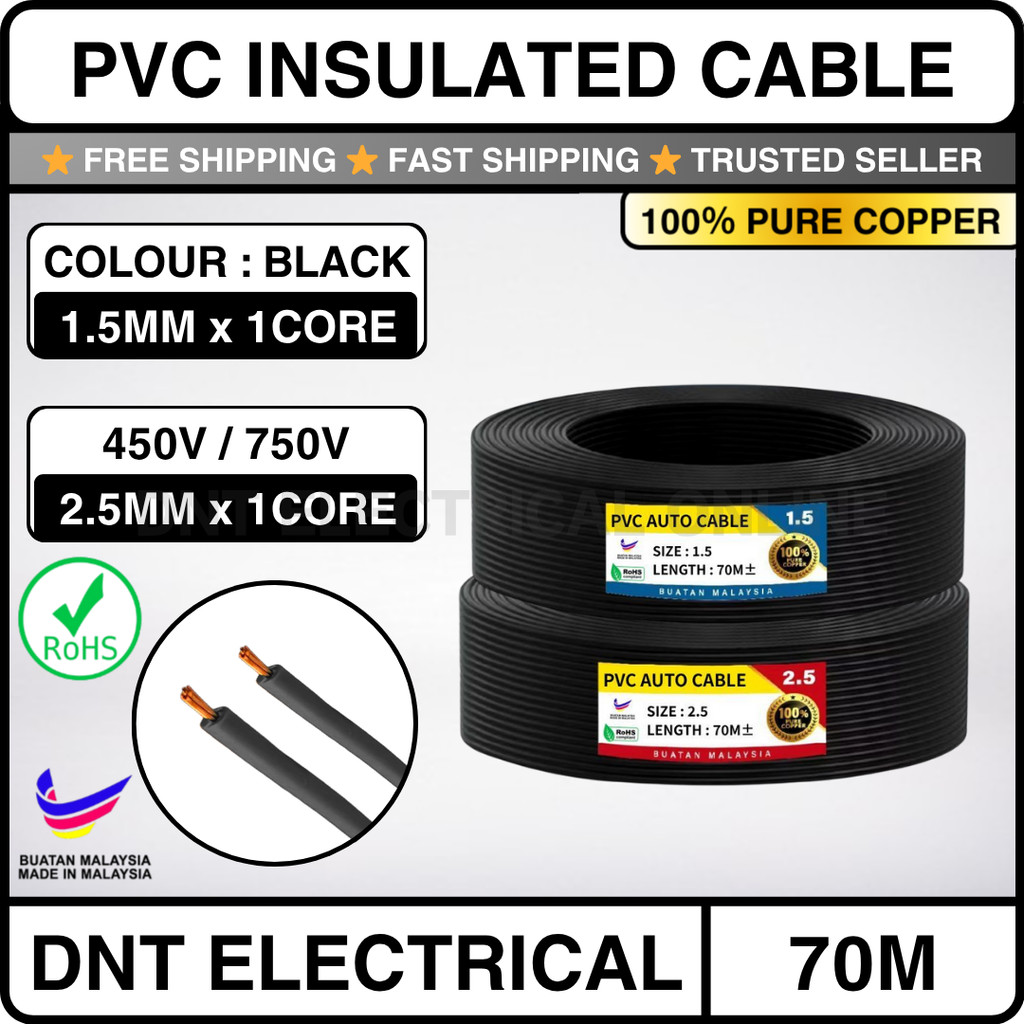 Ready Stock 1.5mm 2.5mm Black PVC Insulated Cable | Kabel Wire Wiring ...