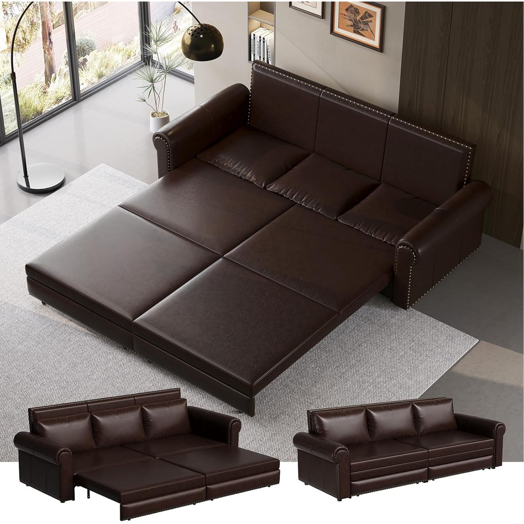 93.7" King Size Sleeper Sofa Bed, Pull Out Sofa Bed, Faux Leather ...