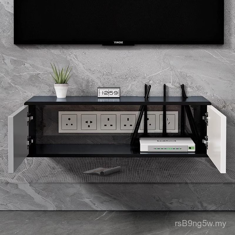 Solid Wood Router Storage Box Wall-Mounted Perforation-Free Wire Socket ...