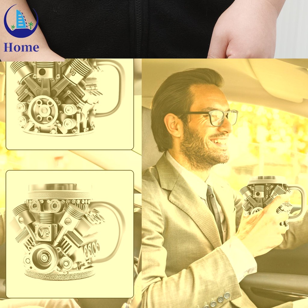 Engine Coffee Mug 350ml Stainless Steel V6/V8 Engine Coffee Cup with ...