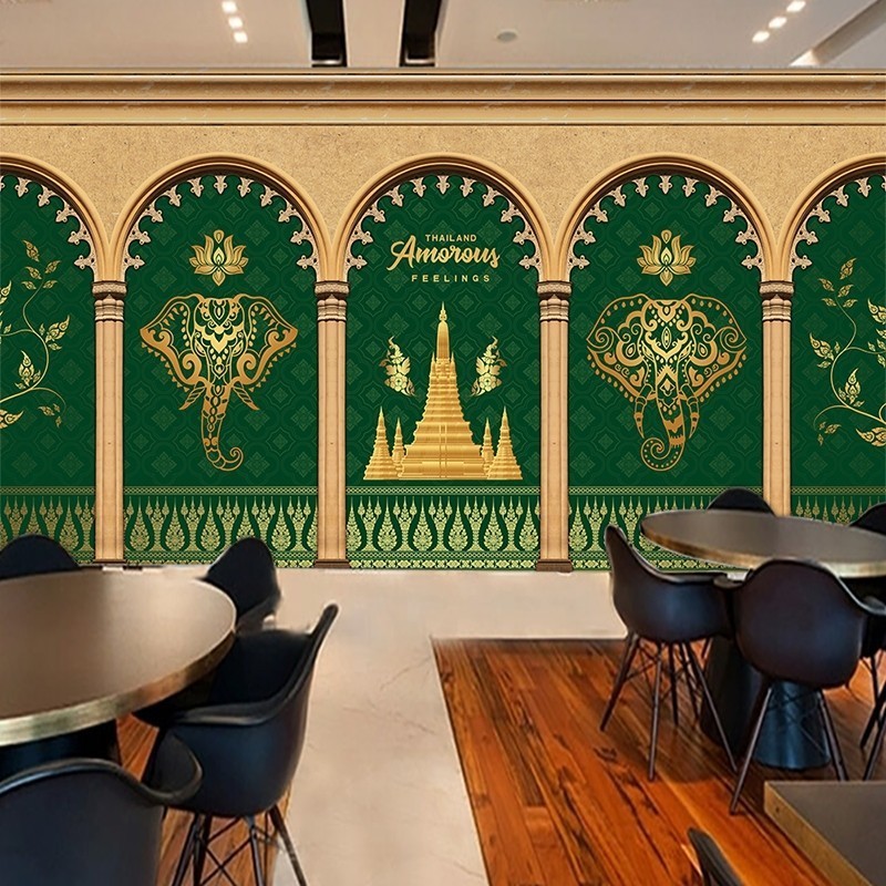 Corak Restoran Asia Tenggara Mural Gajah Thai Massage Parlor Club Latar ...