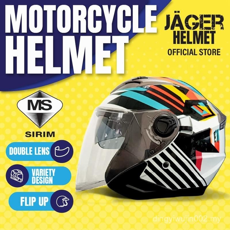 JAGER Helmet motor helmet motorcycle Topi keledar double visor open ...