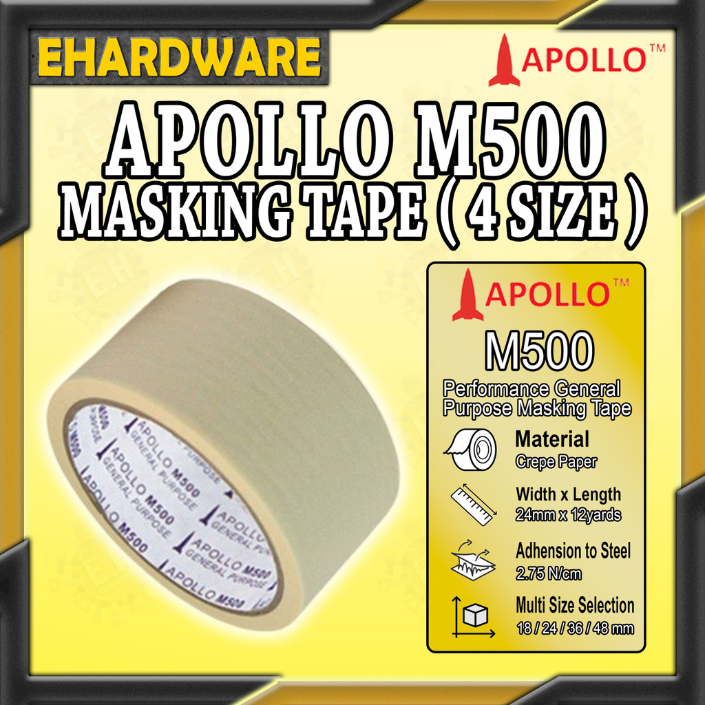 APOLLO M500 MULTI PURPOSE MASKING TAPE [18mm/24mm/36mm/48mm × 12 yards ...