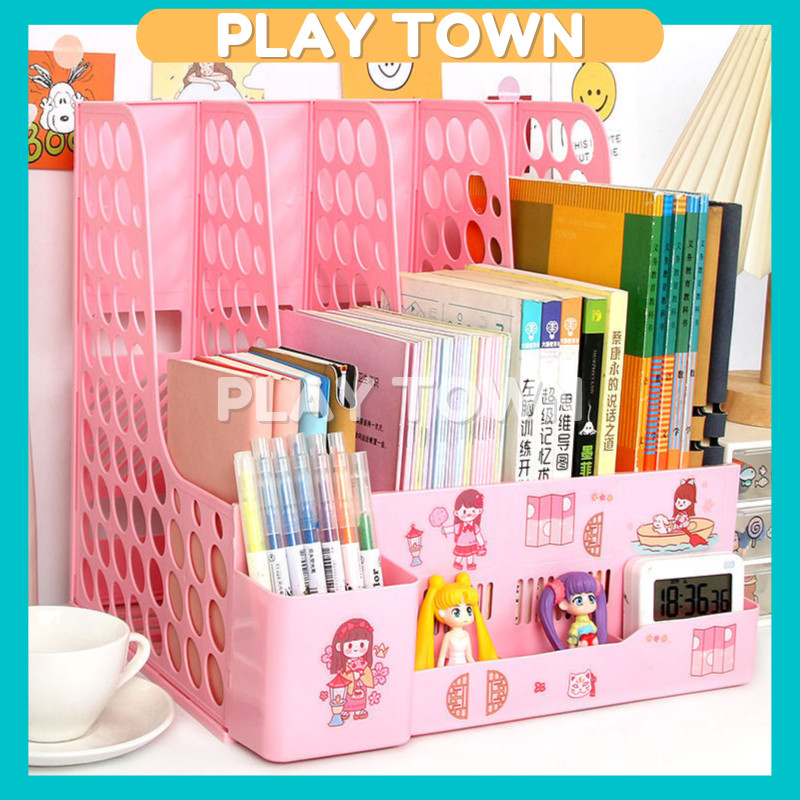 LOCAL! Rak Buku Atas Meja File Rack Plastic Bookshelf Document Holder ...