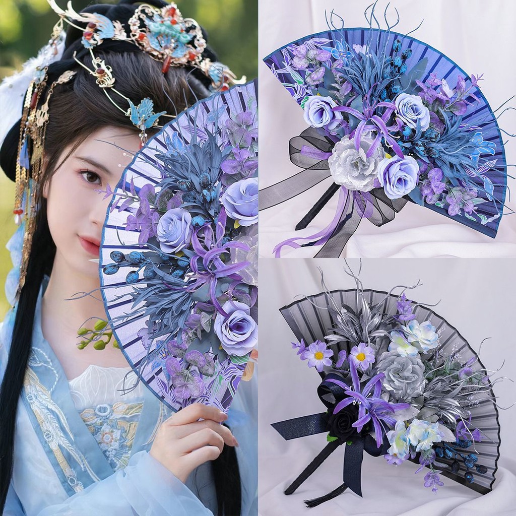 Wind Hairpin Flower Folding Fan Retro Silk Flower Accessories Ancient ...