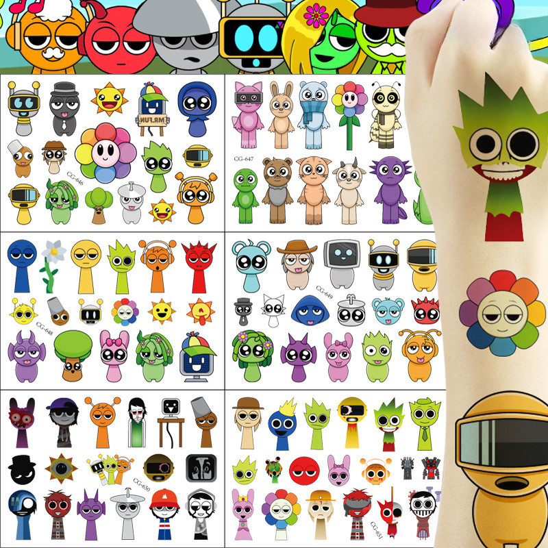 1pcs Incoredibox Sprunki Tattoo Stickers Cartoon Water Transfer ...
