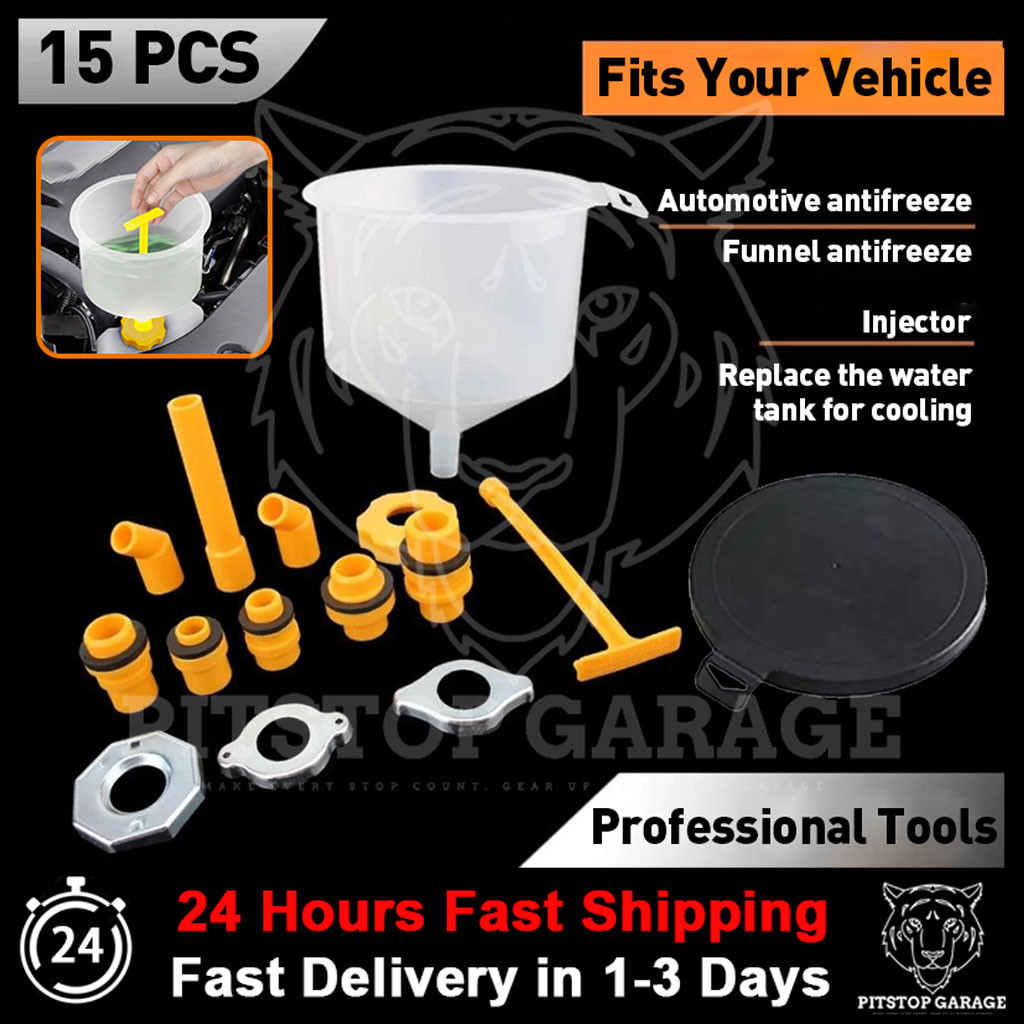 【24H】15pcs Car Radiator Coolant Filling Funnel Kit Spill Proof Car ...