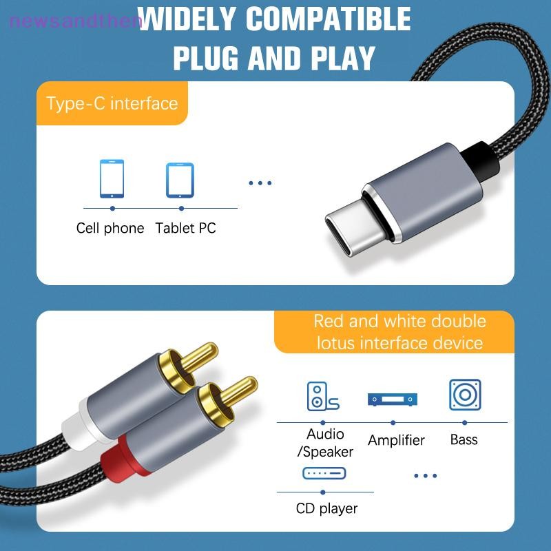 newsandthen Type C To RCA Audio Cable 2 RCA Aux Cord Converter USB C ...