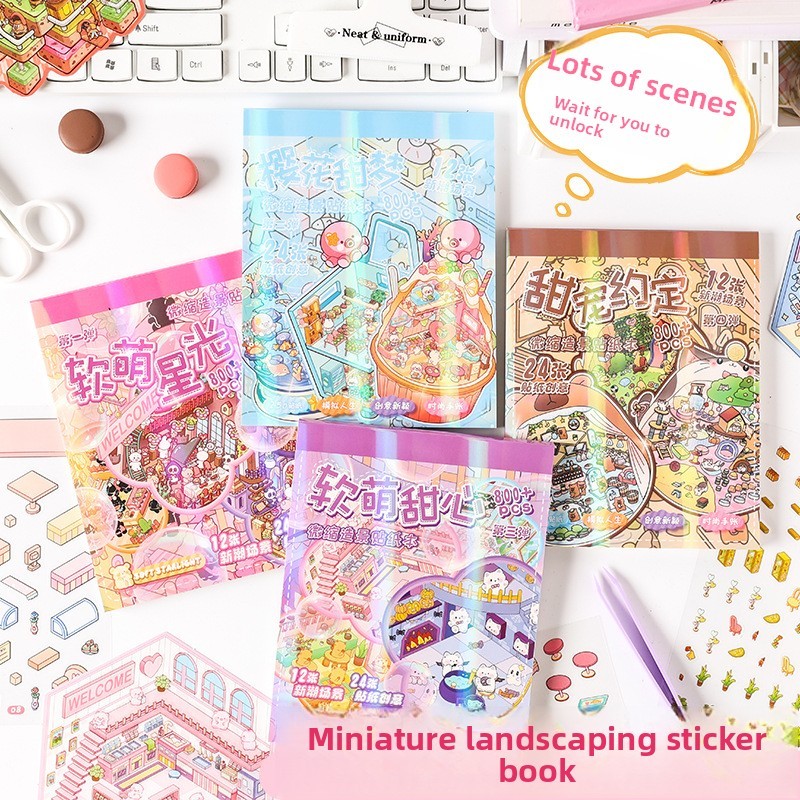 36pcs（24stickers+12card）（free tweezers）Miniature Landscape Stickers ...