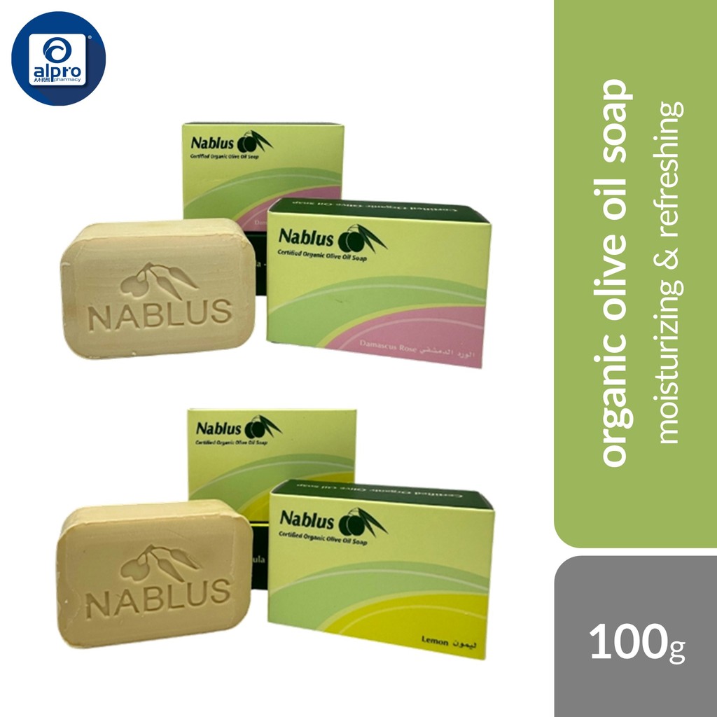 Nablus Certified Organic Olive Oil Soap (Damascus Rose/ Lemon) 100g ...