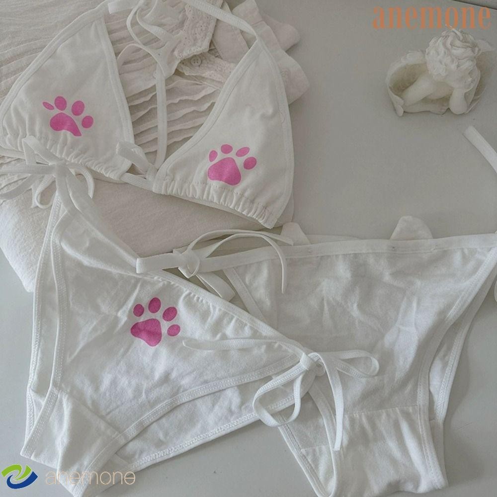ANEMONE Cat Claw Underwear Suit, Lace Up Cosplay Bra Panties Set ...