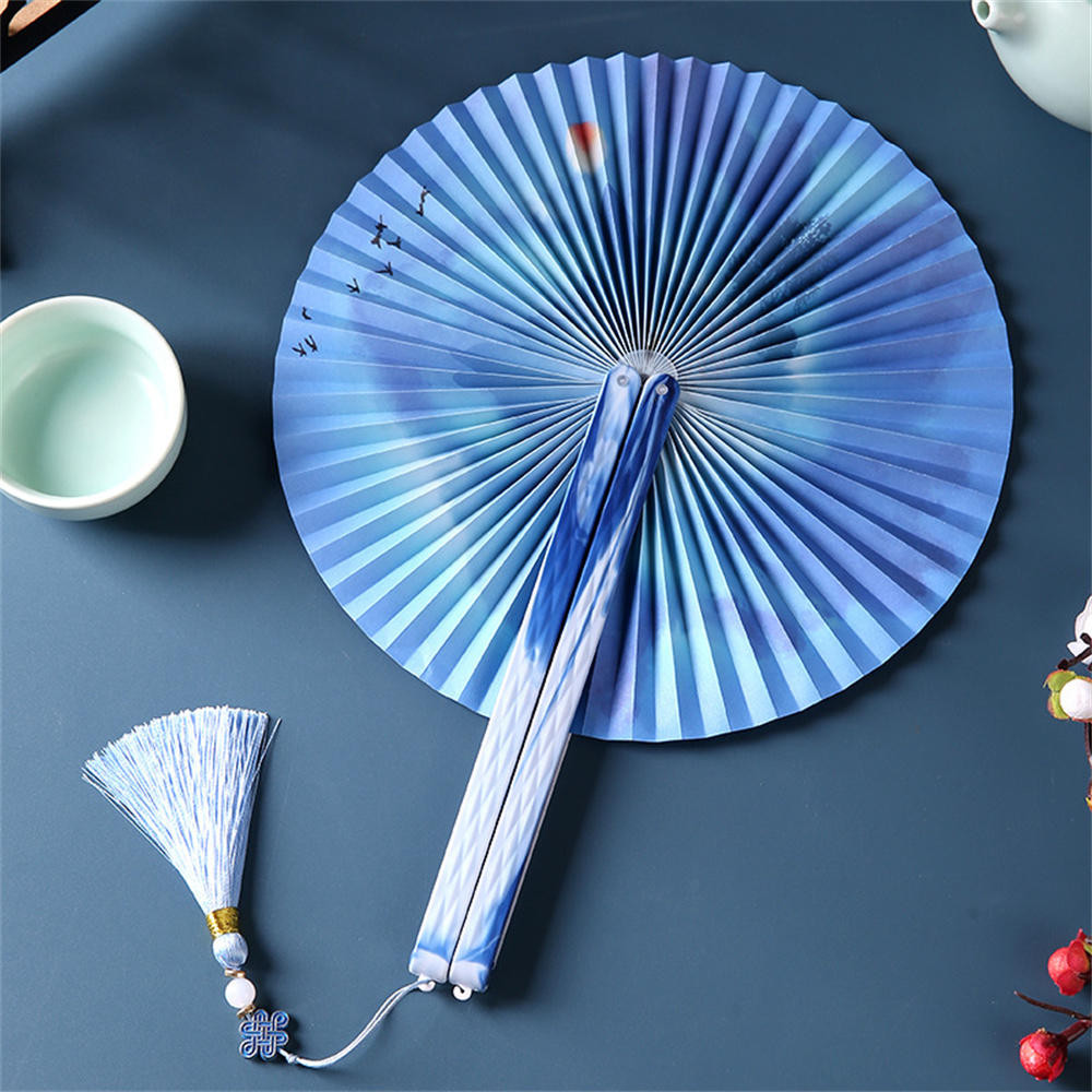 Delicate Round Fan Foldable Chinese Fan Decorative Elegant For Festival ...