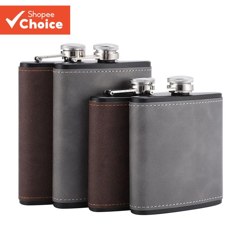 6/8Oz Pocket Hip Flask Leather Covered Stainless Steel Flask For ...