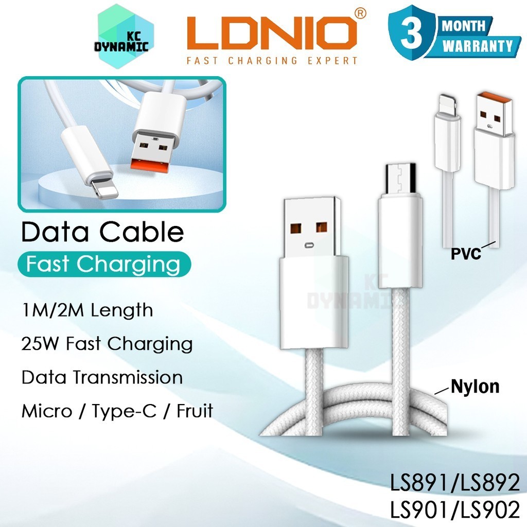 LDNIO LS891 Data Cable LS892 25W Cable Fast Charging 1M 2M USB Cable ...