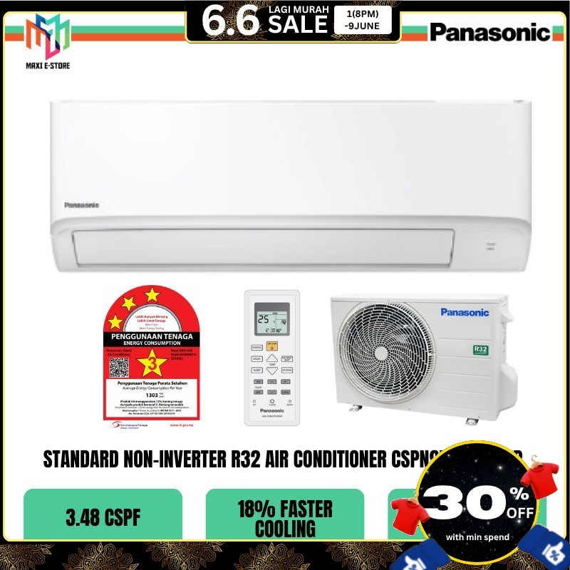 Panasonic CS-PN9WKH Standard Non-Inverter R32 Air Conditioner Aircond 3 ...
