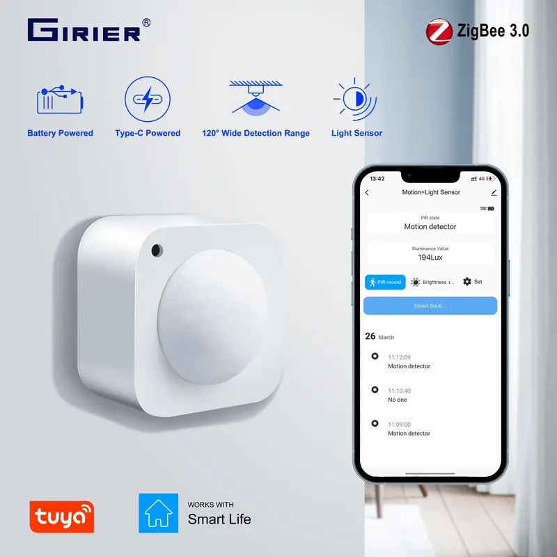 GIRIER Tuya ZigBee PIR Motion Sensor Pengesan Pergerakan Manusia Pintar ...