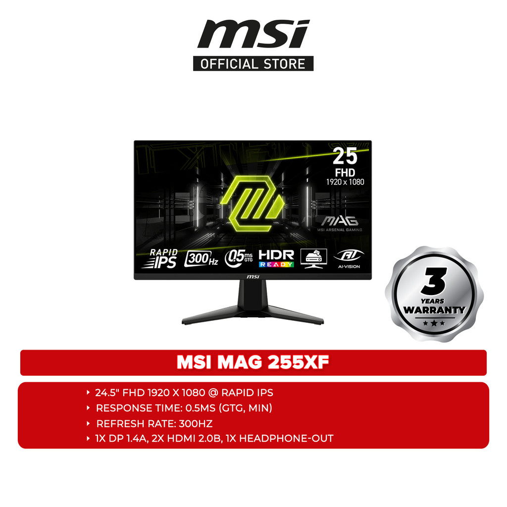 MSI MAG 255XF 24.5" FHD 300Hz Flat Gaming Monitor ( HDMI, DP, 3Yrs ...