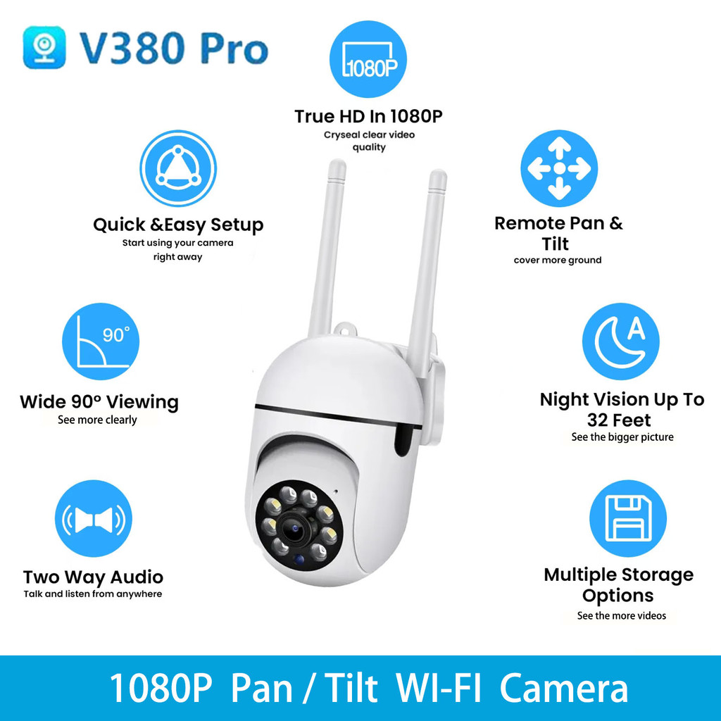 V380 Pro Camera WiFi CCTV 1080P HD 360° IP Security Cam Waterproof ...