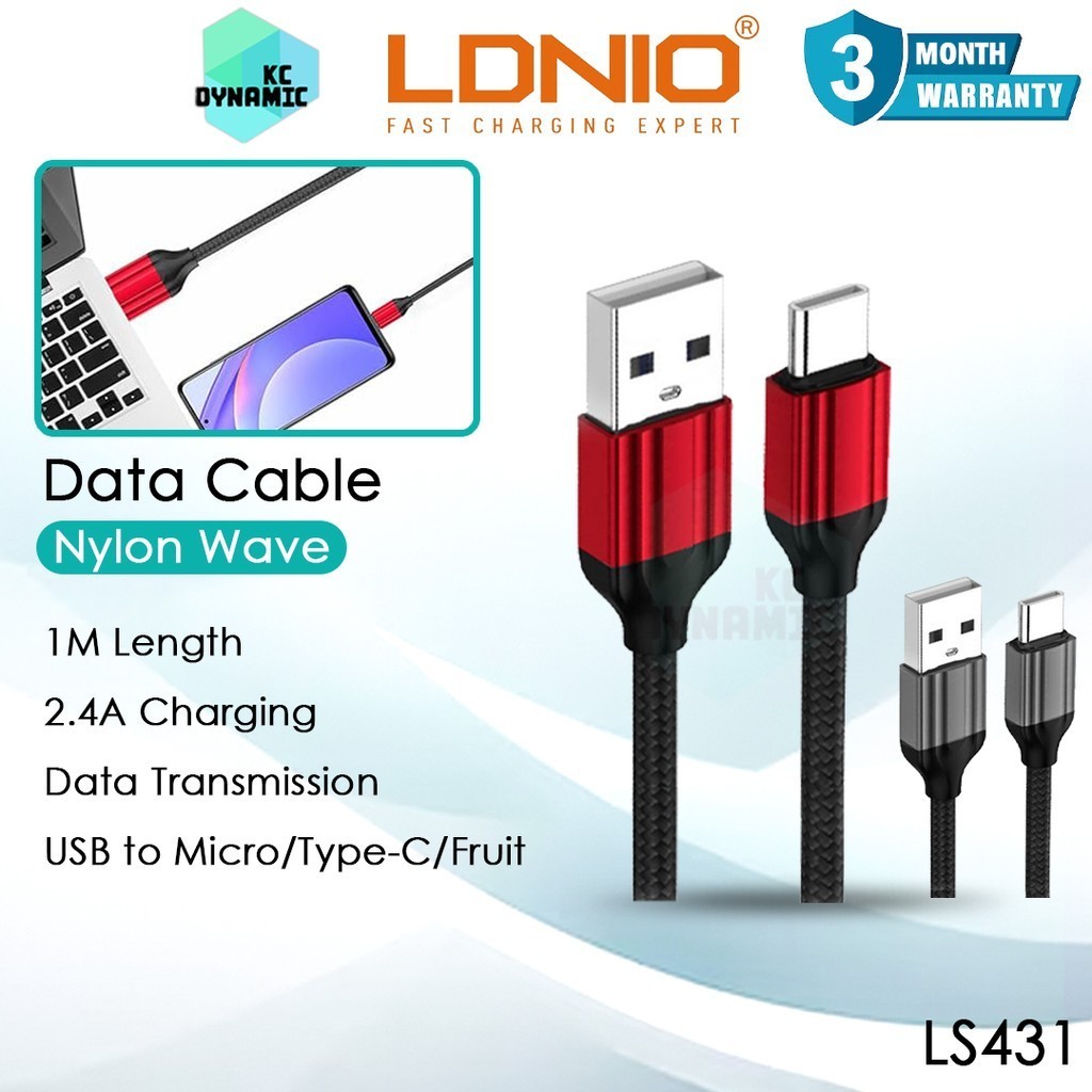LDNIO LS431 2.4A Cable USB Cable Mobile Cable Charging Cable Micro Type-C Cable 1m 100cm LDNIO ...