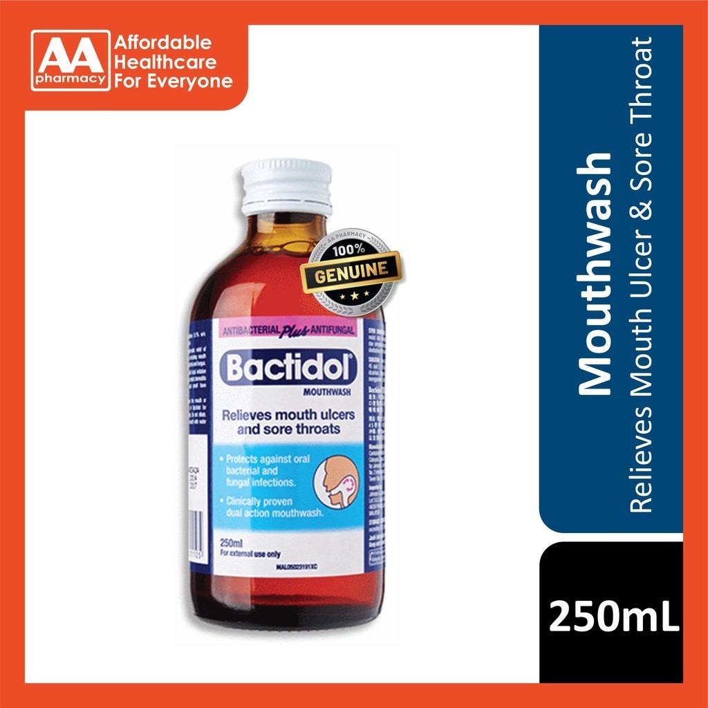 Bactidol Mouthwash 250mL (Relieves Mouth Ulcer and Sore Throat ...