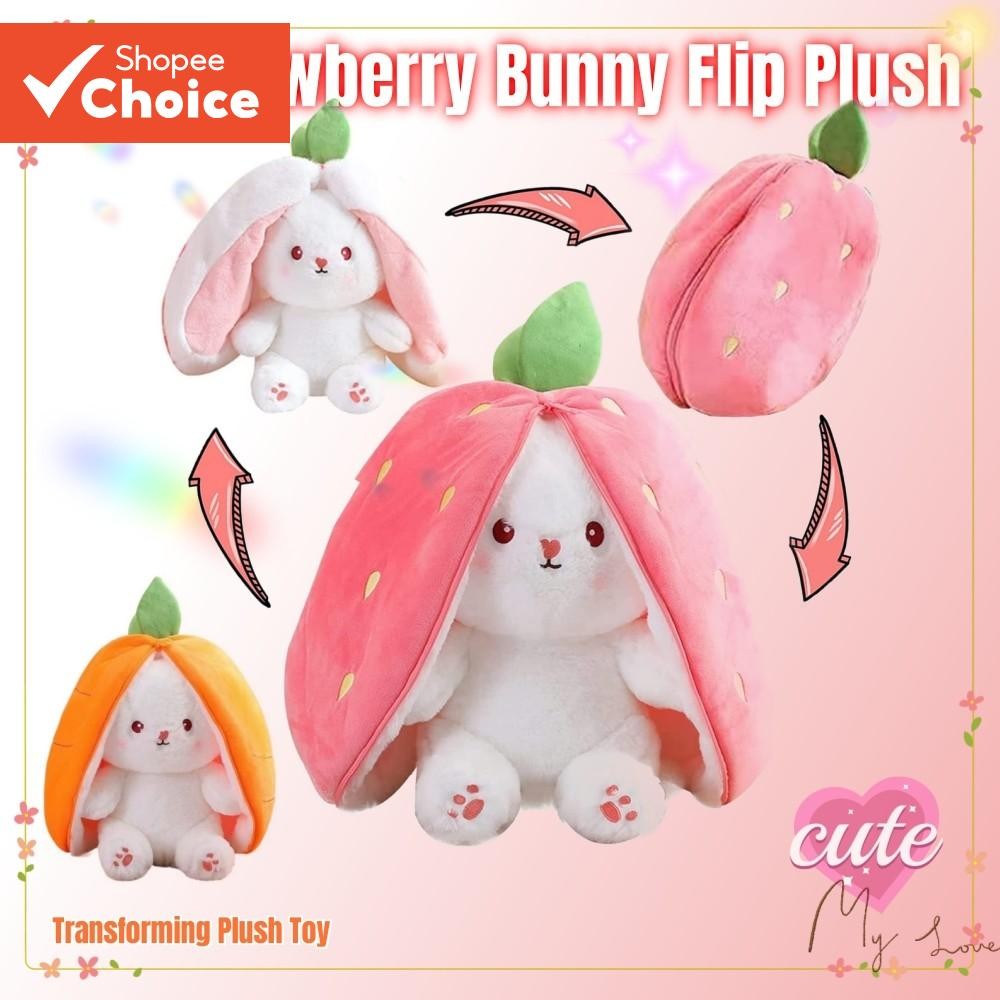 Cute Strawberry Rabbit Reversible Plush Toy 2 in1 Bunny Flip Plushie ...