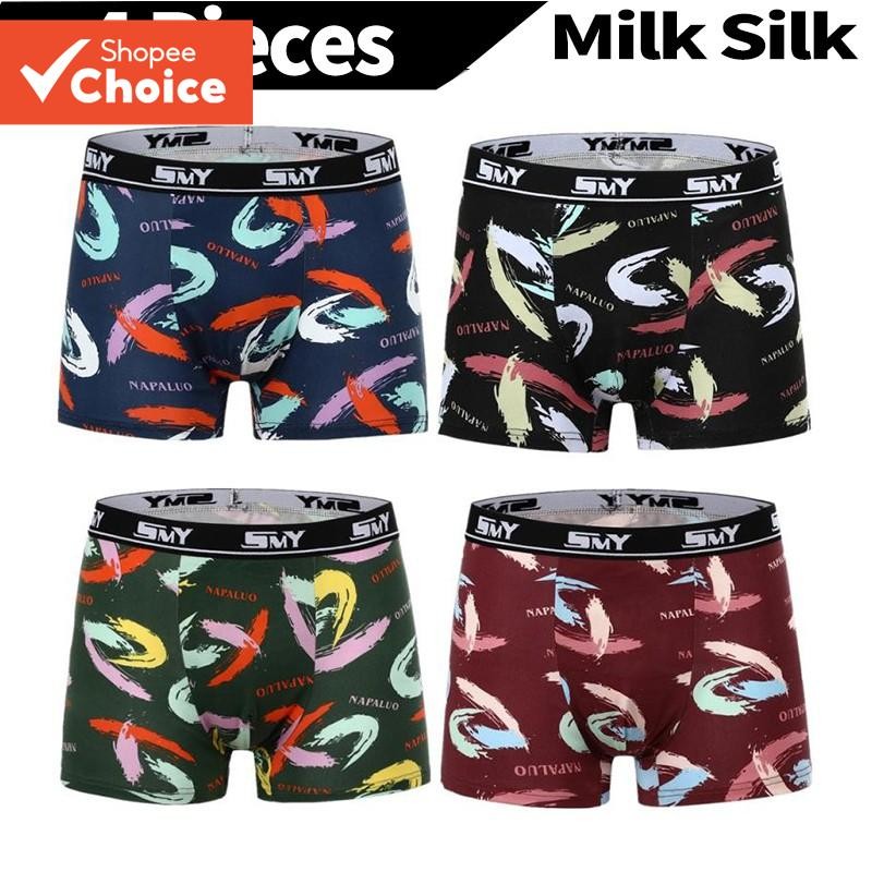 4 PCS Milk Silk Men's Boxer Breathable Trunk Underpants Elasticity ...