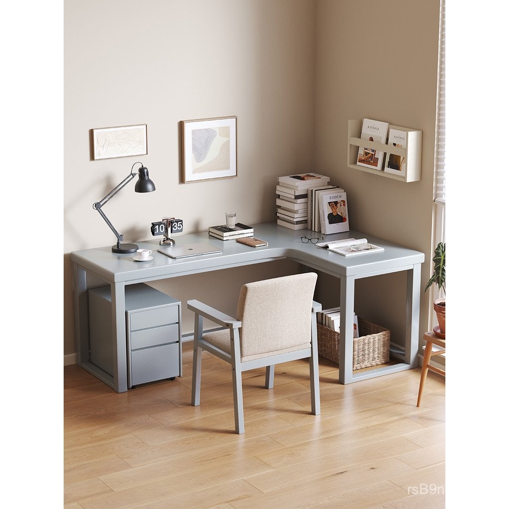 Solid Wood Double Desk 7-Shaped Desk Household Corner Computer Desk ...