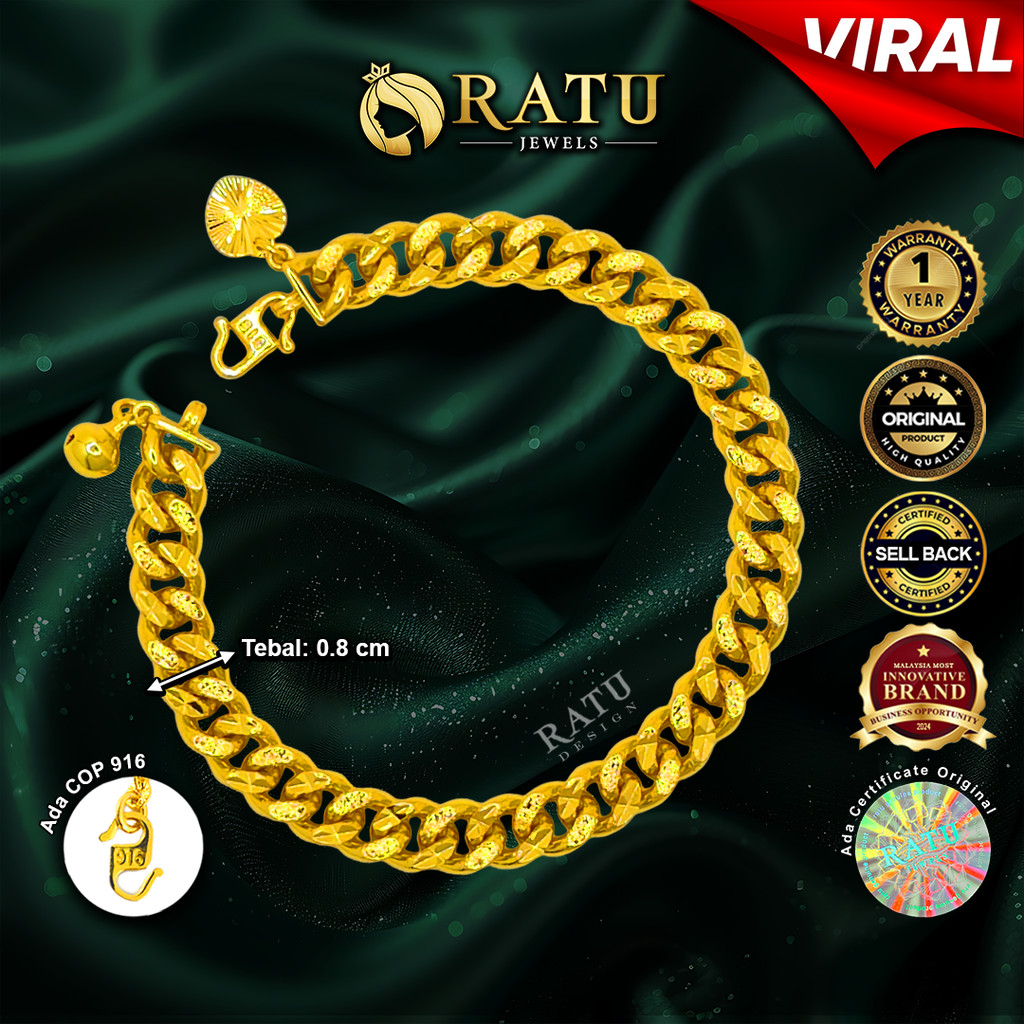 Rantai Tangan (24.67g) Emas RATU CoCo 0.8cm Daily Wear Plated Bangles ...