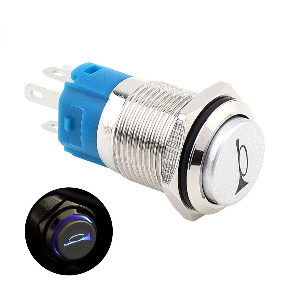 16mm 12 - 24V Blue LED Lighted Momentary Push Button Switch 5 Pin ...