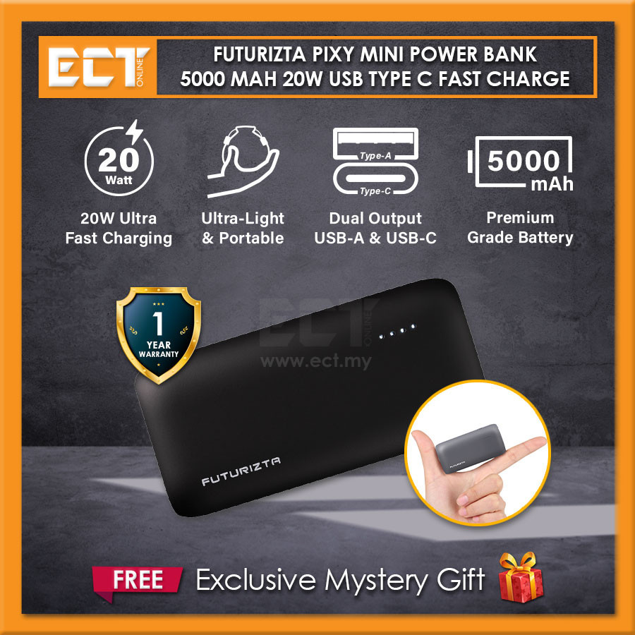 Futurizta Pixy Mini Power Bank 5000 mAh 20W USB Type C Fast Charge Dual ...