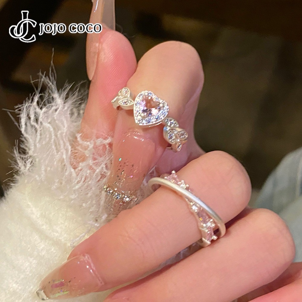 JOJO COCO Romantic Love Zircon Ring for Women Niche Design Sweet Personality Fashionable Ring ...