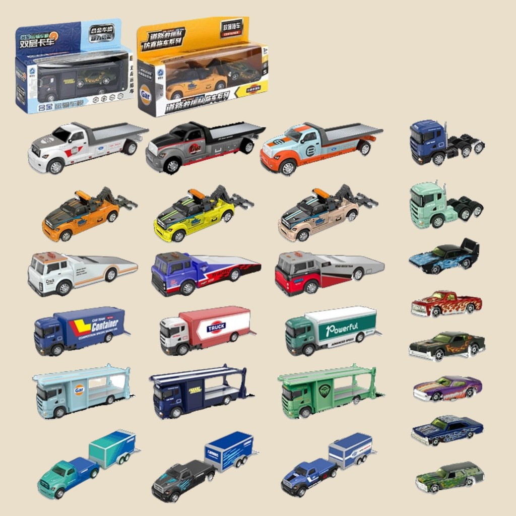 1:64 Diecast Rescue Tow Truck Transporter Car Carrier Vehicle Set for ...