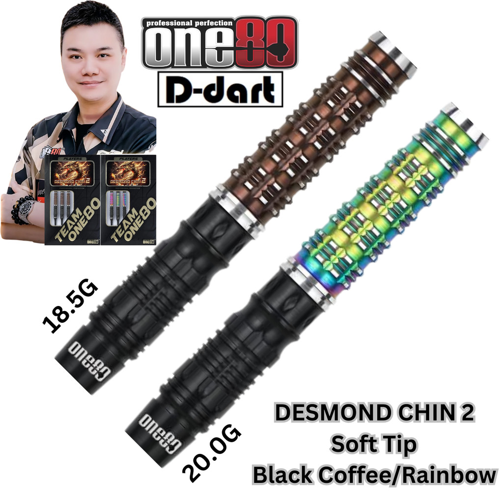 ONE80 SOFT TIP DART - 18.5G/20G DESMOND 2 90% Tungsten Signature Dart ...