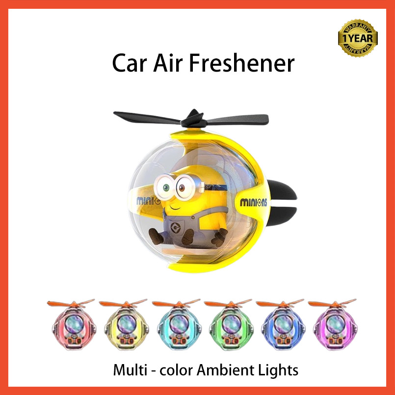 Minion Car Air Freshener With Led Flying Ball Atmosphere Light Vent Clip Perfume Decorative
