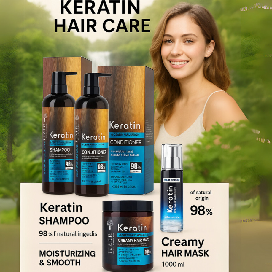 Keratin Hair Care Set – Shampoo & Conditioner 900ml, Hair Masks 1000ml & 500ml, and Repair Serum ...
