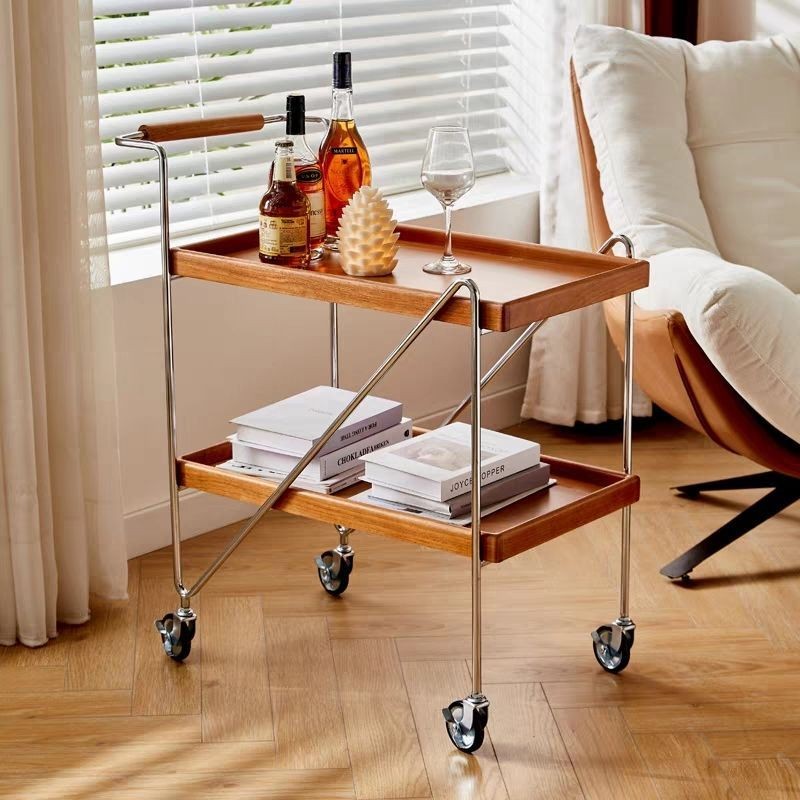 A simple and modern rubberwood movable rectangular coffee table, a living room side table with ...