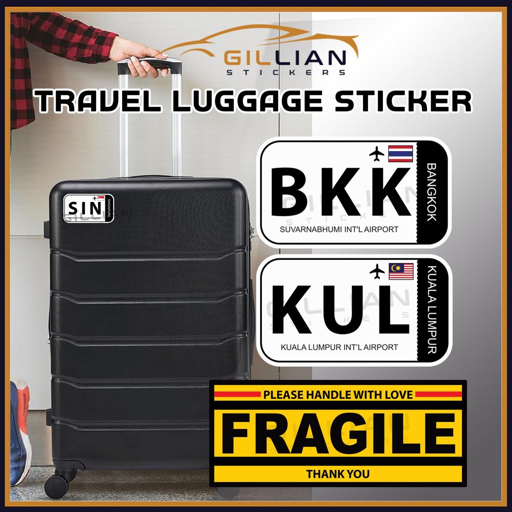 Stickers Travel Luggage Airport Code BKK KUL SIN Tag Style Design for ...