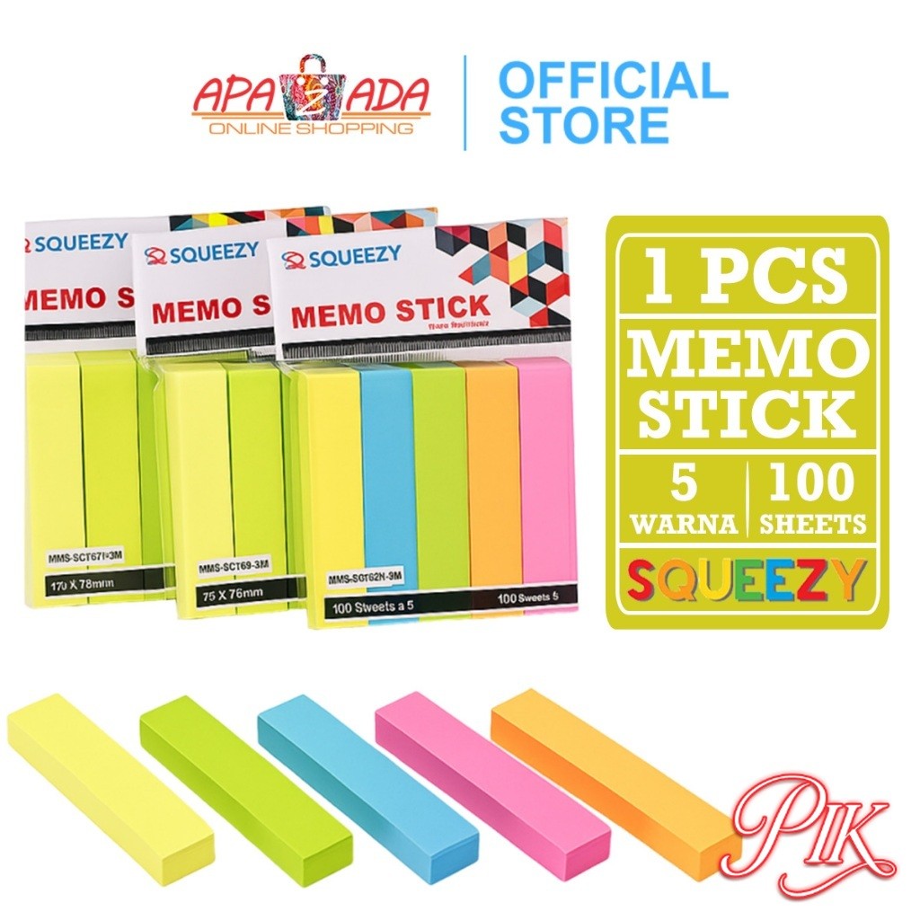 Sticky Note Strip Color 100 Sheets / Memo Stick Squeezy 5 Colors MMS ...