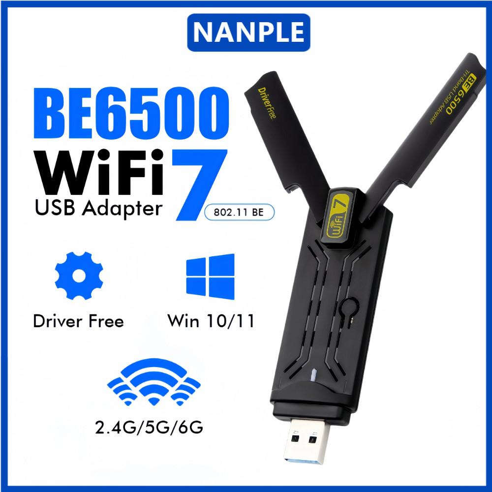 NANPLE Wi-Fi 7 USB WiFi Adapter, 6500Mbps Tri-Band 2.4G/5G/6G USB3.0 ...