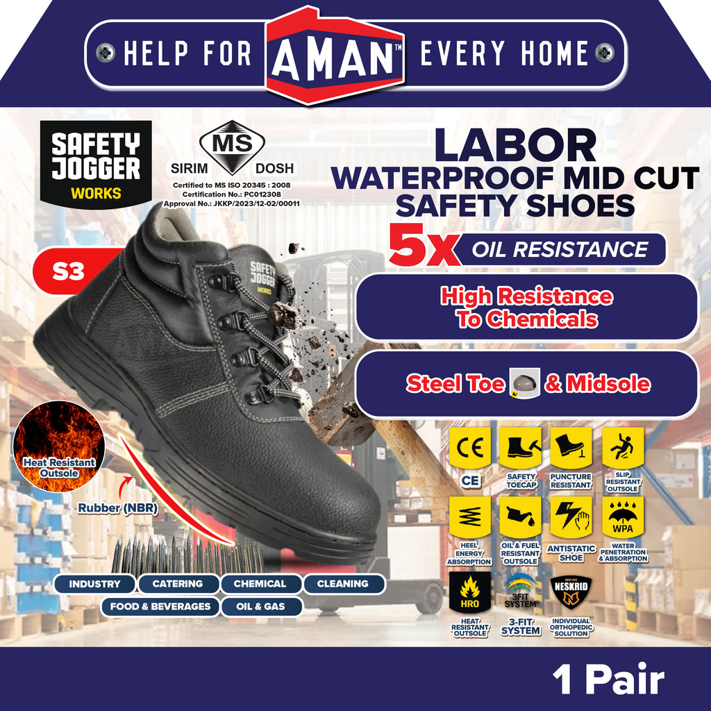 SAFETY JOGGER Labor S3 Safety Shoe Boot Steel Toecap Midsole Rubber ...