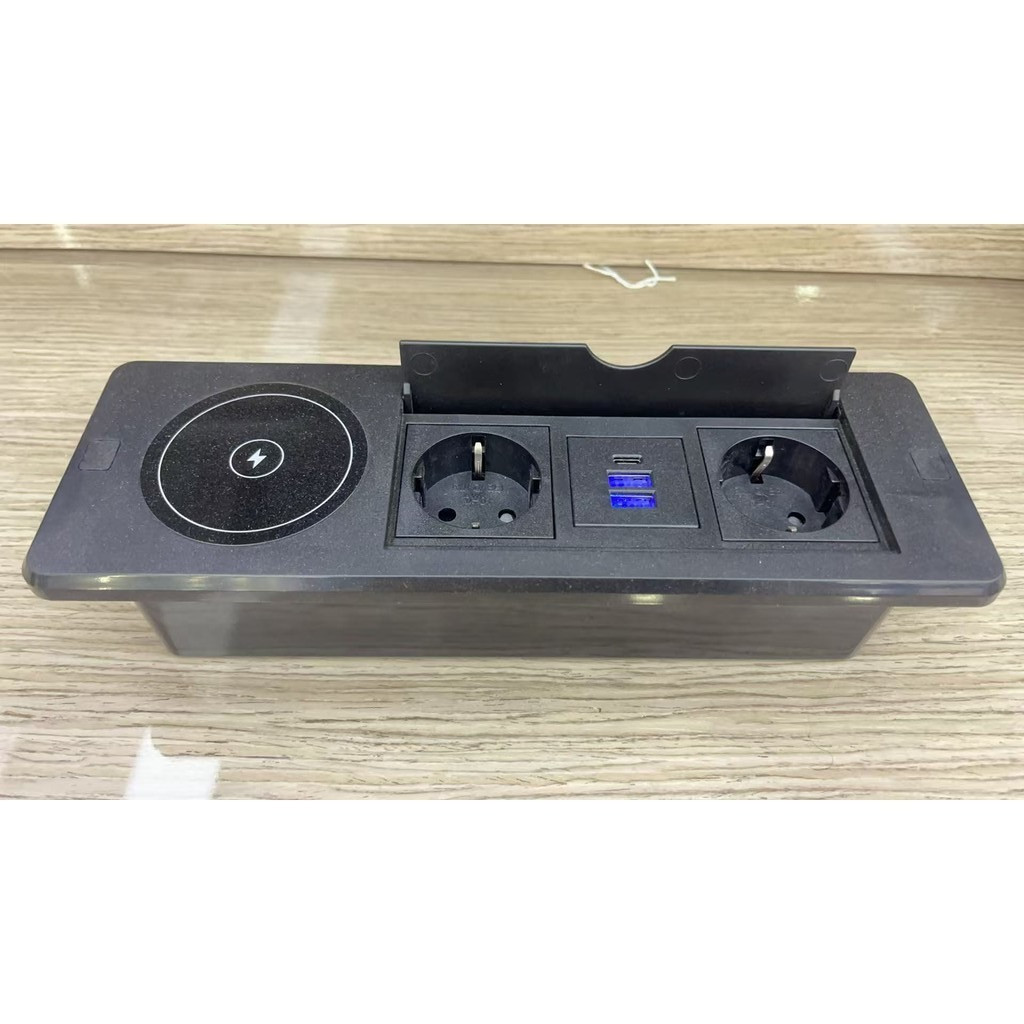 Full metal wireless charging Desk Built-in Socket 2 hole Pop-up Socket ...