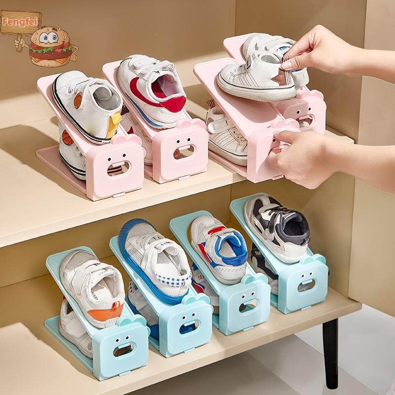 feng Cartoon Creative Plastic Double-Layer Shoe Rack Adjustable Space ...