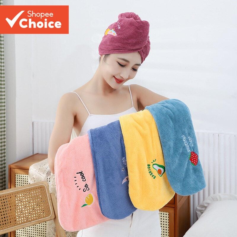 Magic Microfiber Shower Cap Embroidery Towel Bath Hats Dry Hair Cap ...