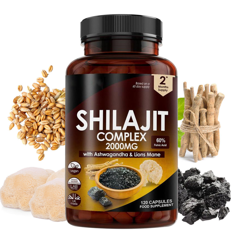 Shillajit Complex + Ashwagandha & Lions Mane - 120 High Strength 2000mg ...