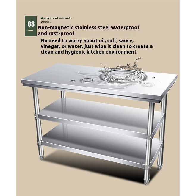 Double layer stainless steel workbench kitchen operating table work ...