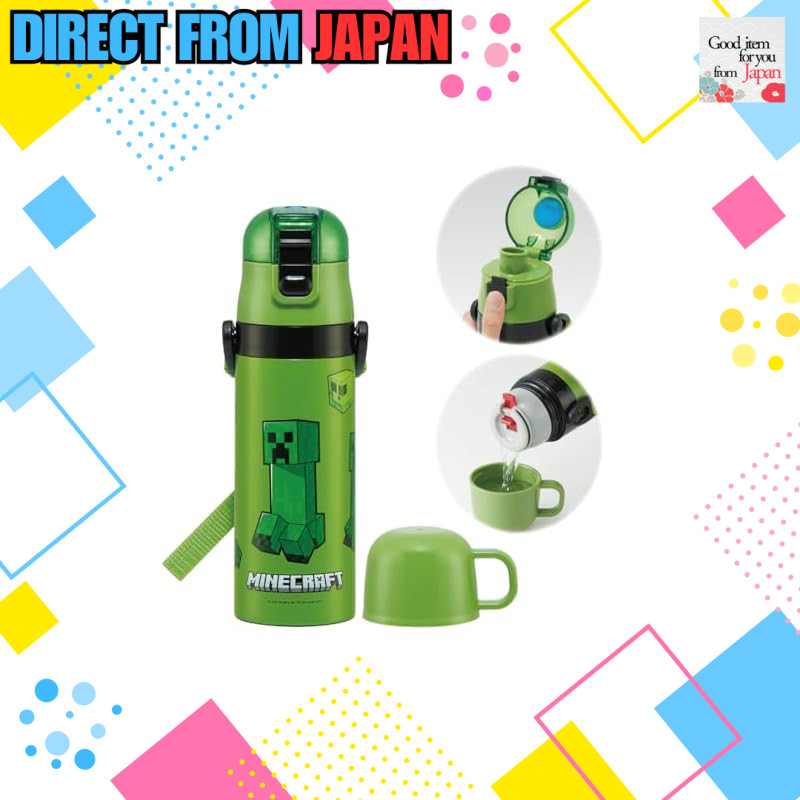 Minecraft Stainless Steel Water Bottle - 2-Way Kids Sports Bottle (470ml & 430ml) - Lightweight ...